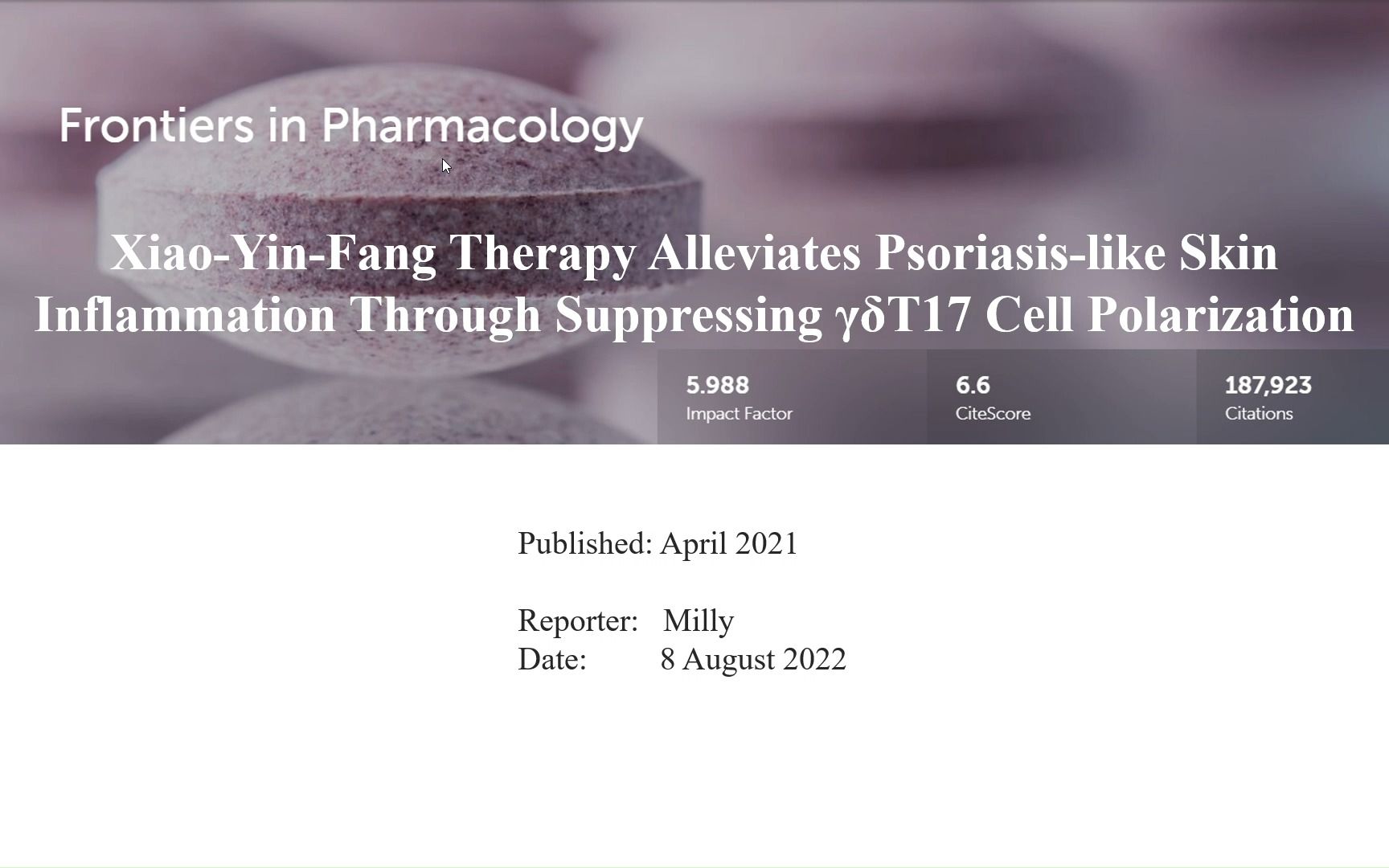 Literature report 3-Milly_2022-08-08 - 生物医学类学术文献汇报