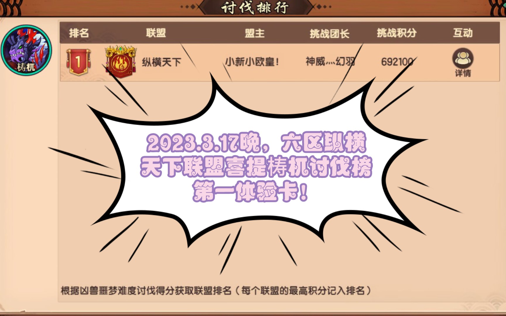 【造梦无双】六区榜二盟『纵横天下』挑战139级噩梦真身初体验,喜提...