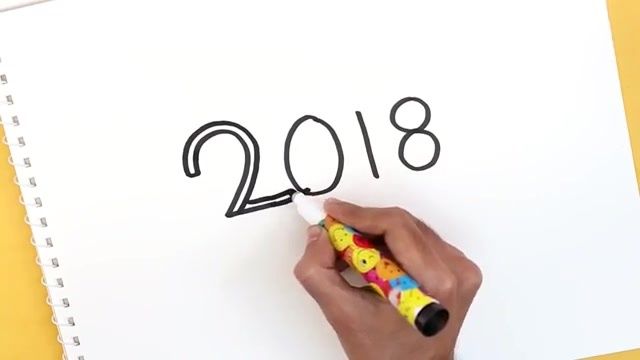 数字创意简笔画视频教程:2018四个数字,最后竟能画成这样,牛!