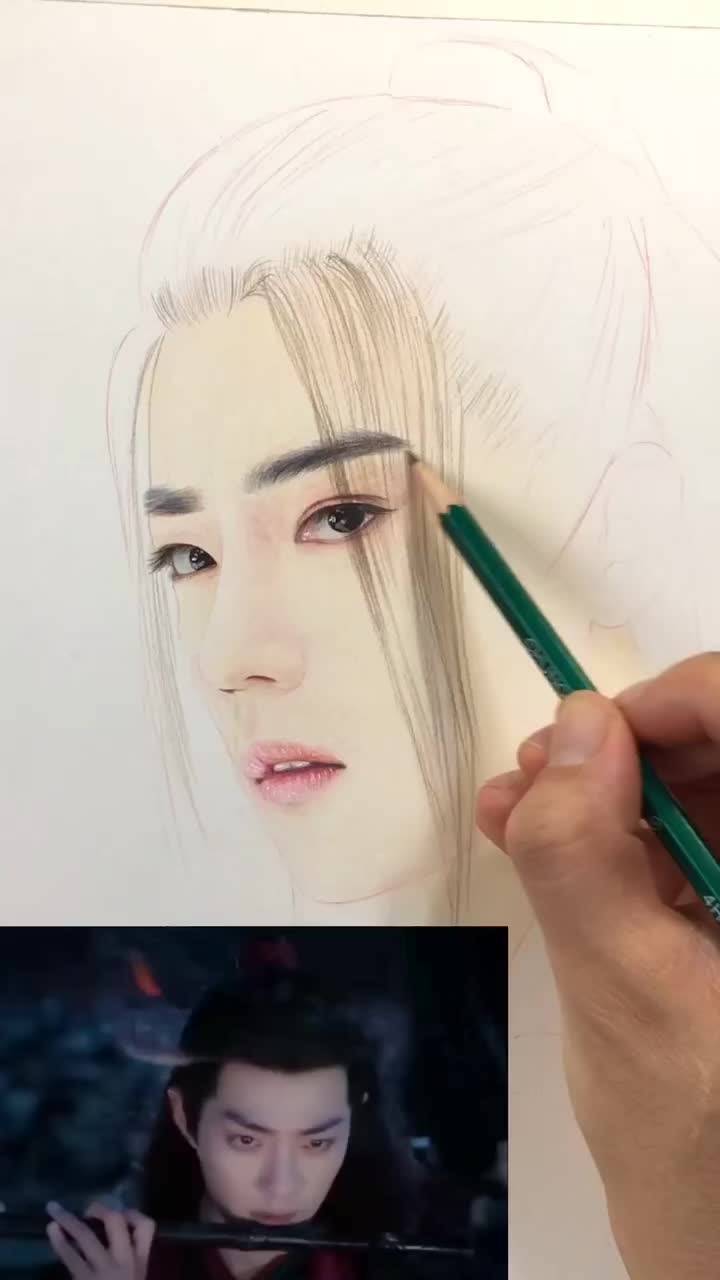 上课画的课堂示范素材 肖战 魏无羡 面部快画好了