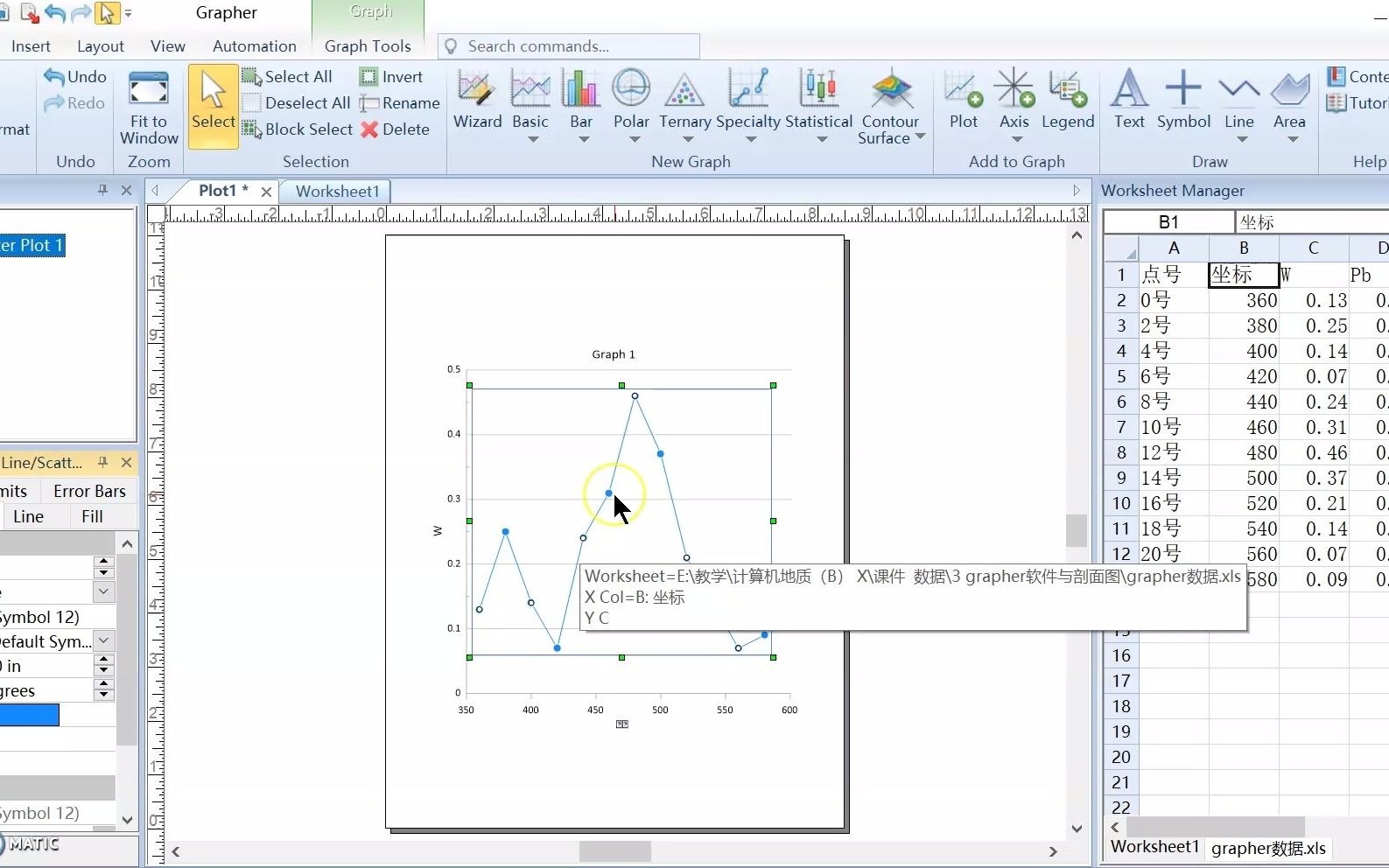 Grapher学习2-编辑图线-XY轴