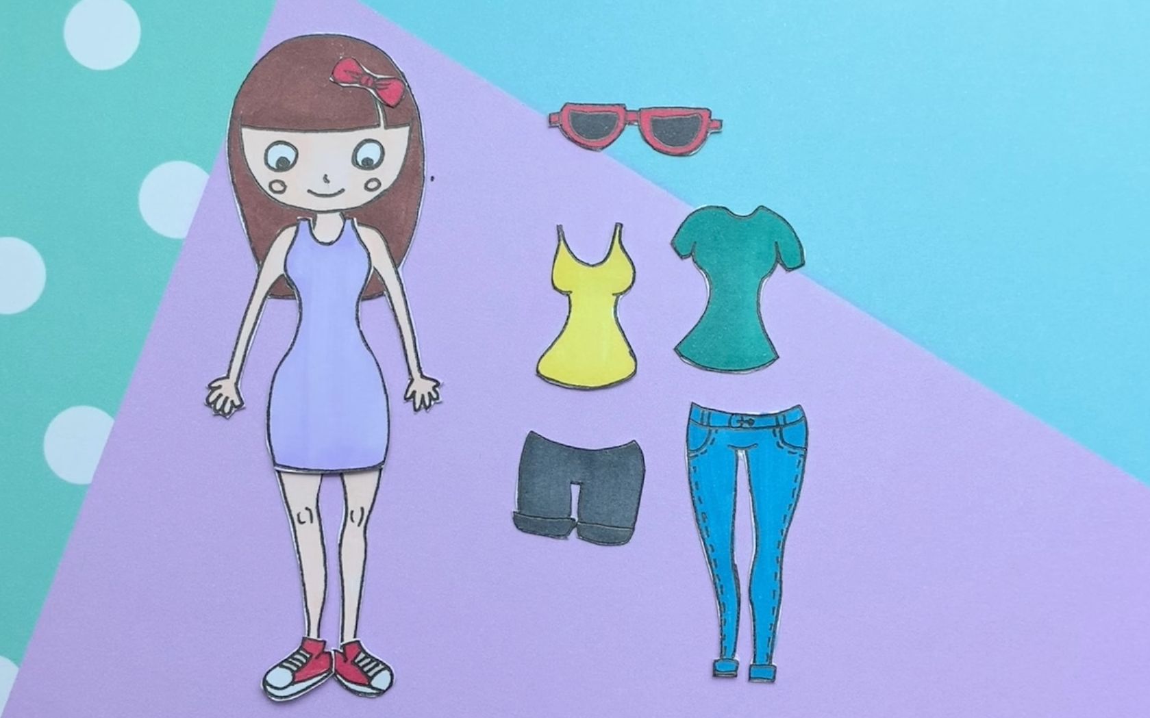 创意手工:制作纸娃娃女生,给她画三套休闲装