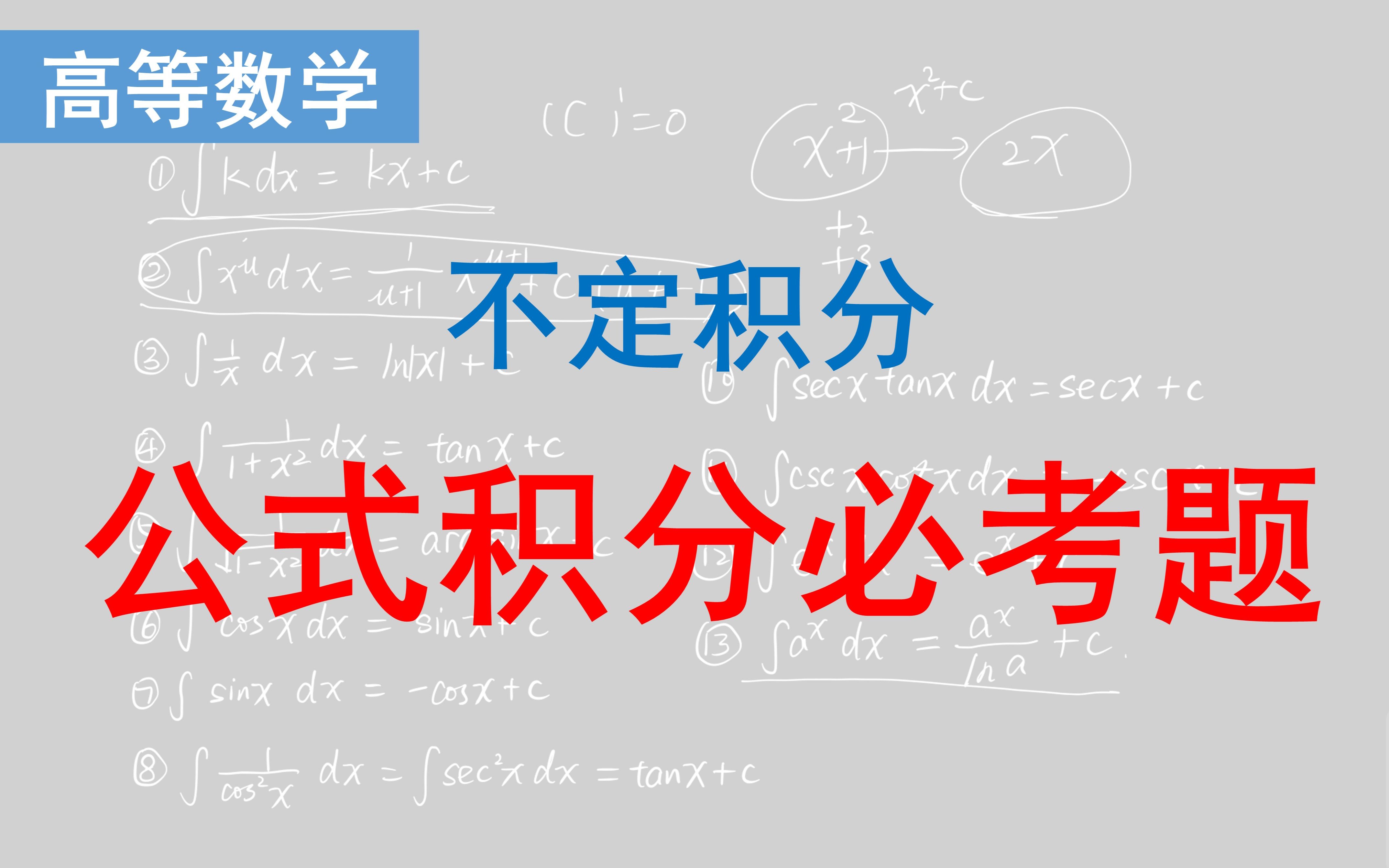 不定积分1公式积分法/四小时学完高数不挂科
