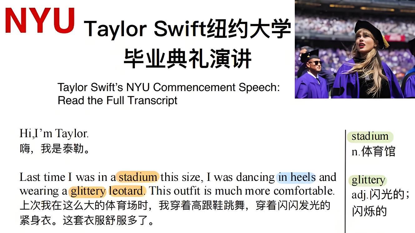 【TED演讲】Taylor Swift纽约大学毕业典礼演讲(双语字幕+重点词汇)