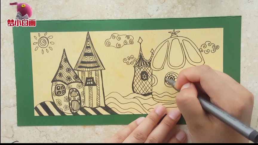 用线描的形式来手绘一幅黑白装饰画,这样画房子太好看了!