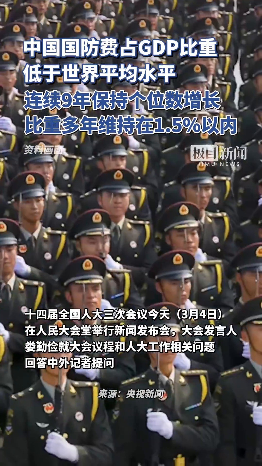 ...会:中国国防费占GDP比重低于世界平均水平,比重多年维持在1.5%以内