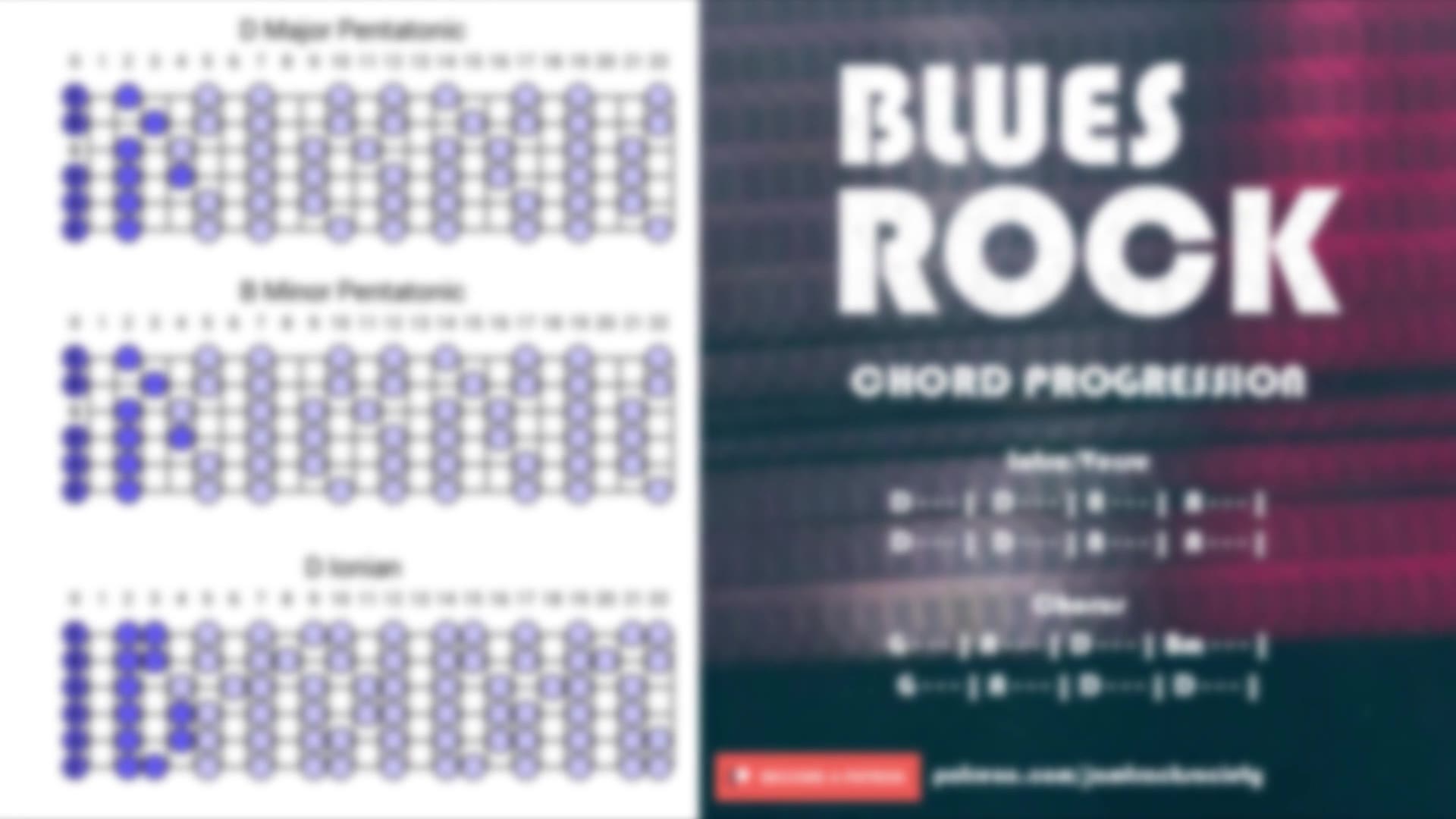 【乐句】D调摇滚布鲁斯吉他伴奏即兴-附和弦进行与音阶图