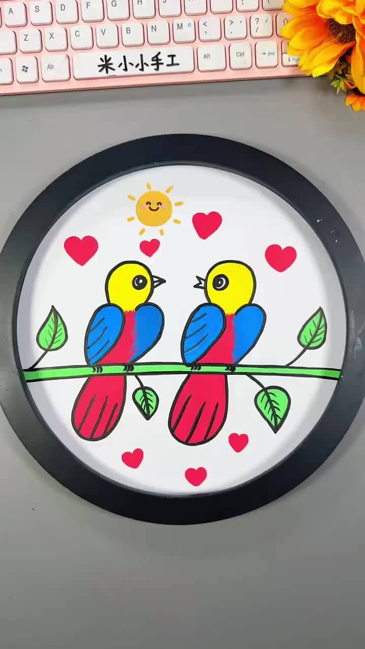 十几秒学会画两只可爱灵动的鸟,简单又可爱