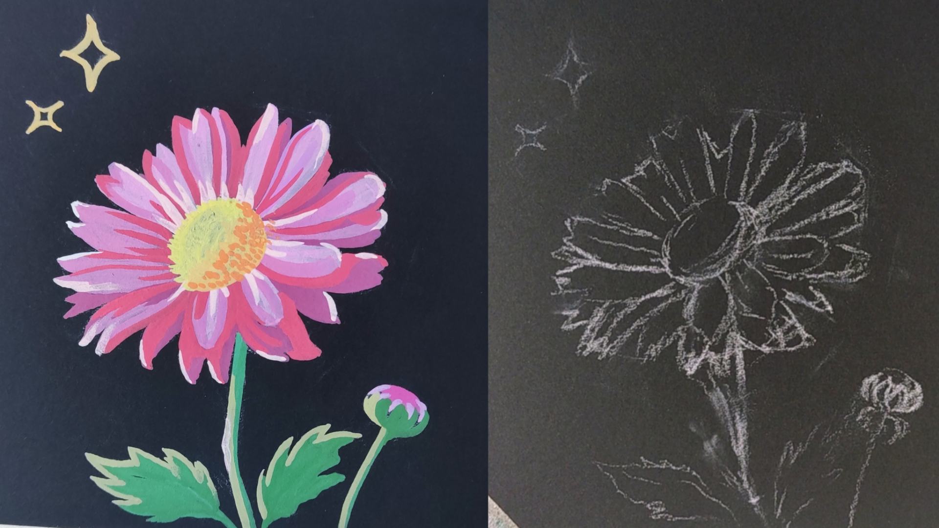 画一朵粉色的玛格丽特小雏菊–丙烯马克笔手绘过程分享