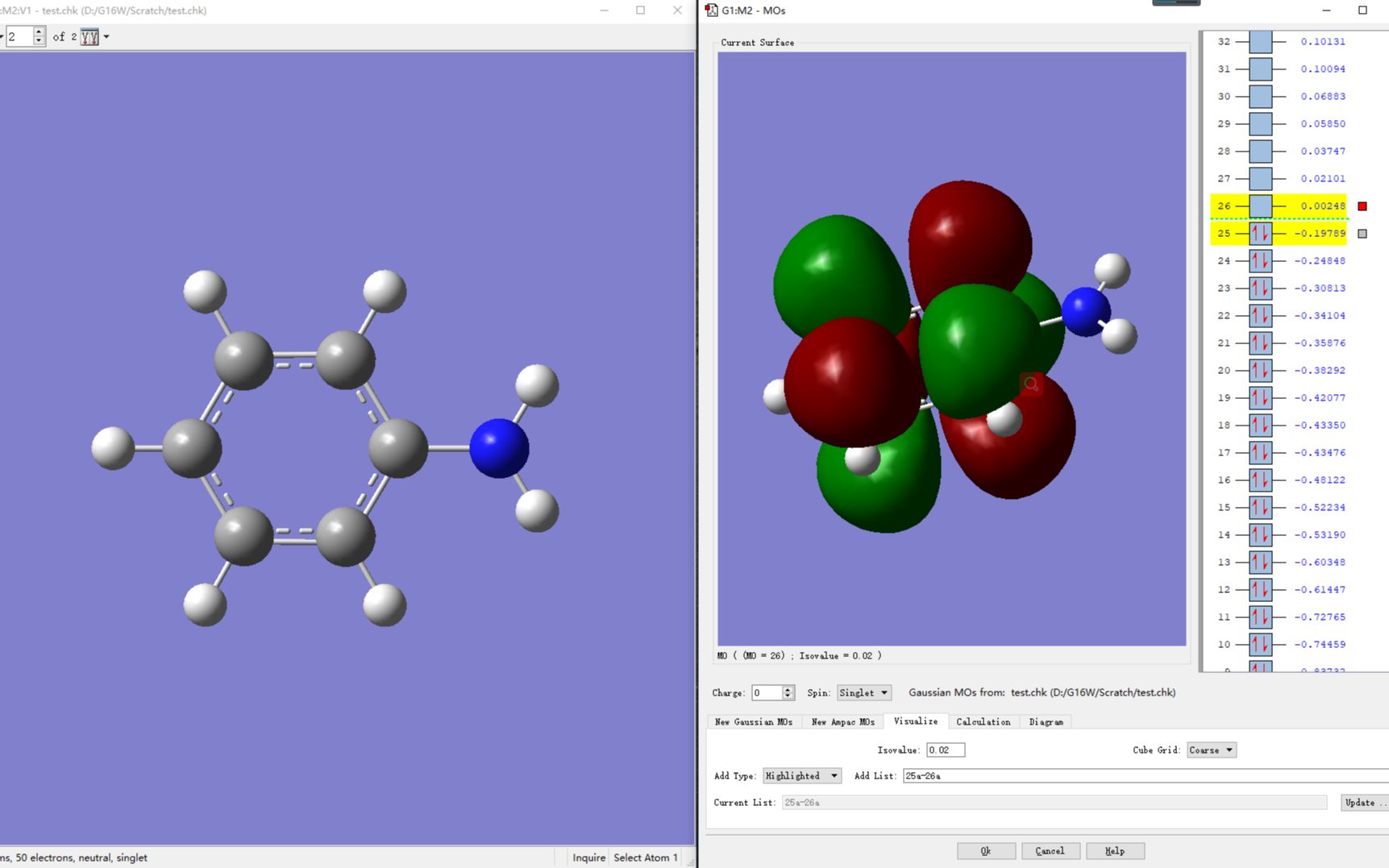 gaussain绘制HOMO/LUMO轨道