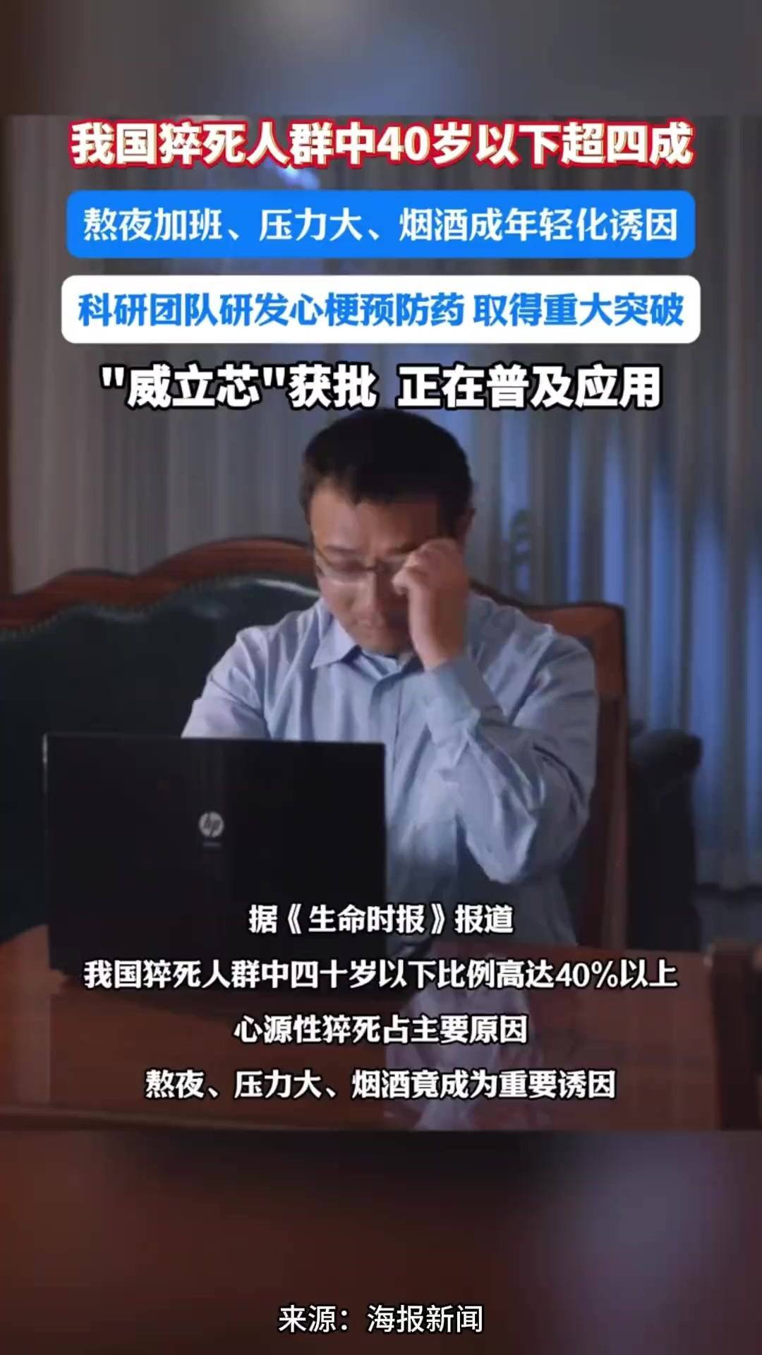 我国猝死人群中40岁以下超四成,熬夜加班、压力大、烟酒成年轻化诱因