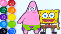 幼儿简笔画海绵宝宝派大星好朋友合照绘画涂色