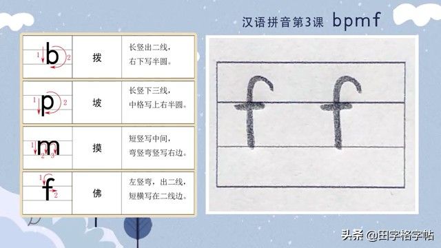 汉语拼音标准写法:bpmf