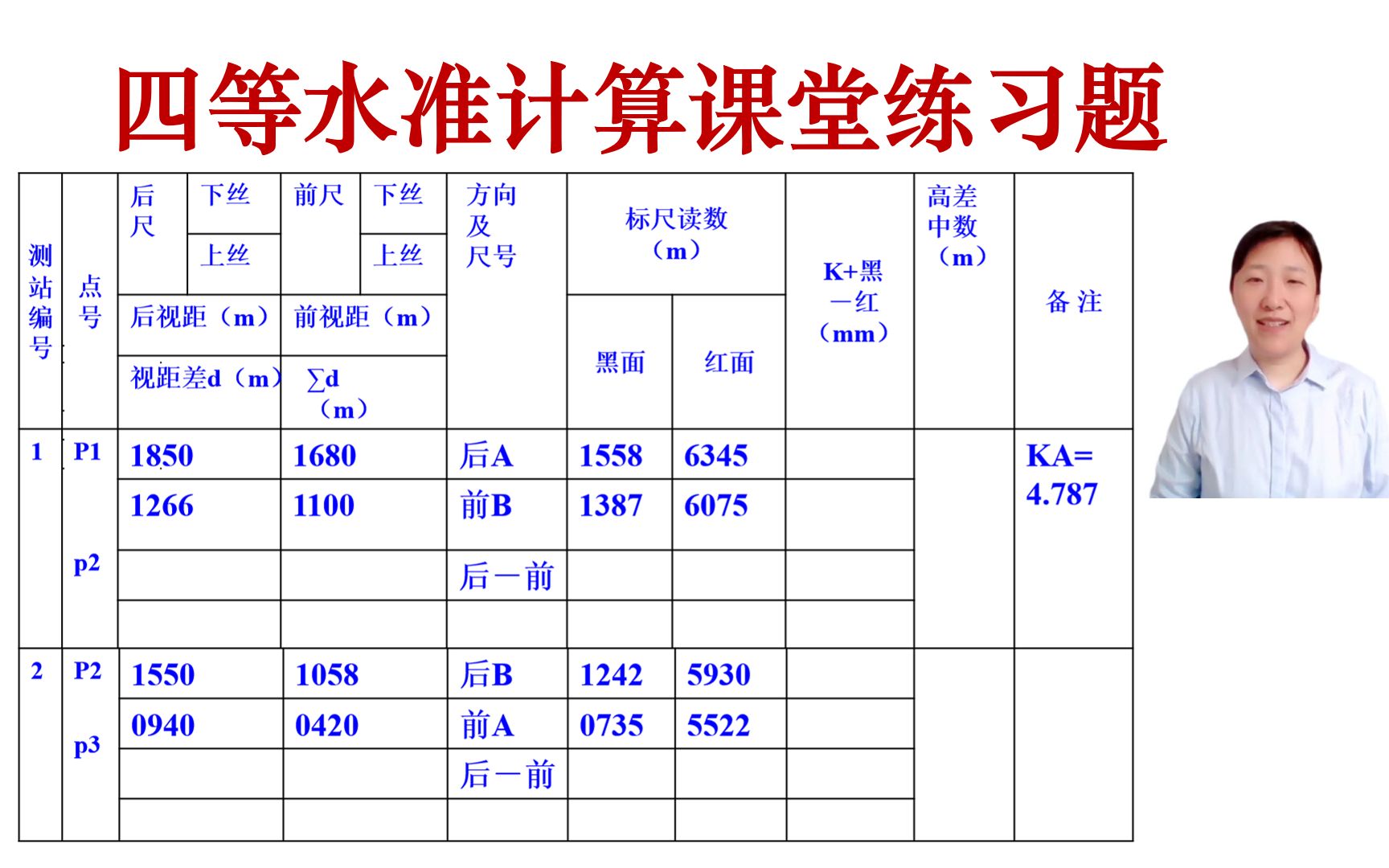 【测量学精加工视频】【知识好视频】四等水准计算课堂练习,学生...