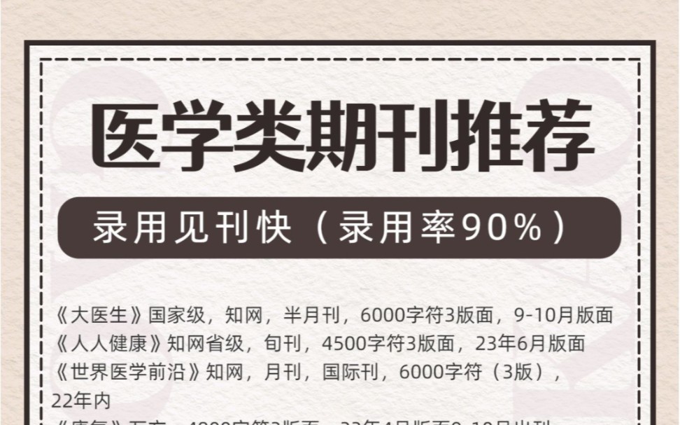 ...评职称录用见刊超快的医学期刊推荐!大家好今天给各位医学类专业的...