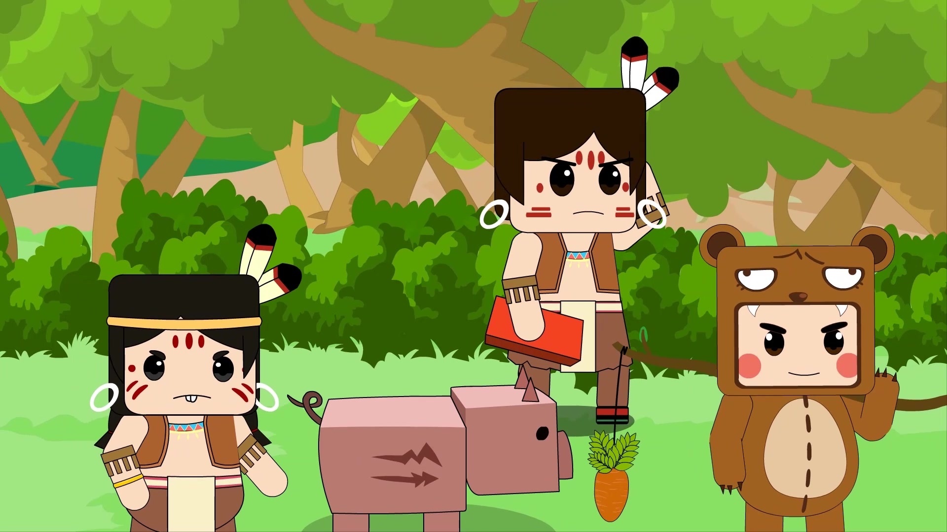 迷你世界寓言动画故事54:专业团队能把200斤的猪猪抬起来吗?