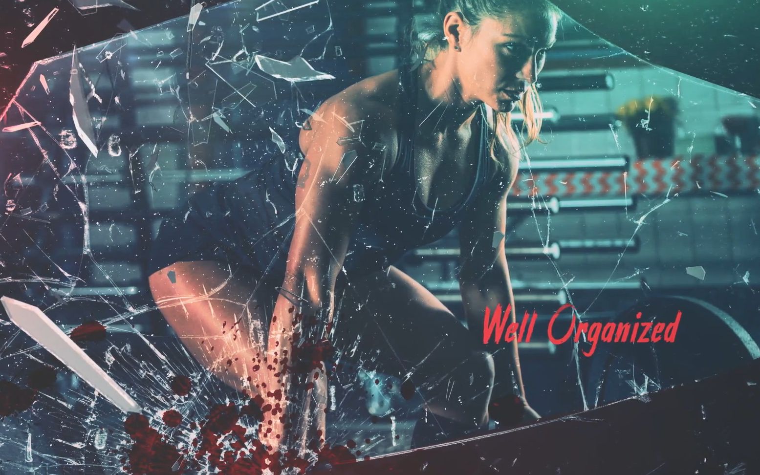 AE模板-碎裂玻璃特效的运动节目健身器材运动健身公司海报