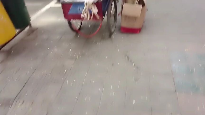 一个人力三轮车人自食其立,到处收纸维生计