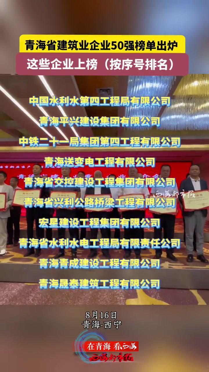 青海省建筑业企业50强榜单出炉这些企业上榜(按序号排名)