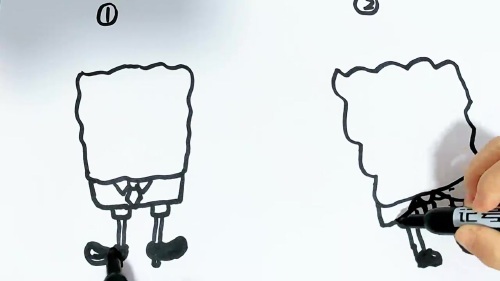 和妹妹比赛画海绵宝宝,创意简笔画,海绵宝宝简笔画,亲子简笔画