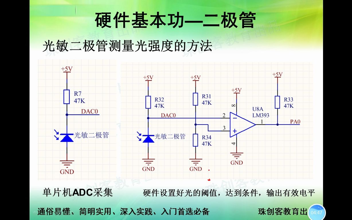 硬件基本功-33-点亮发光二极管光敏二极管测光强