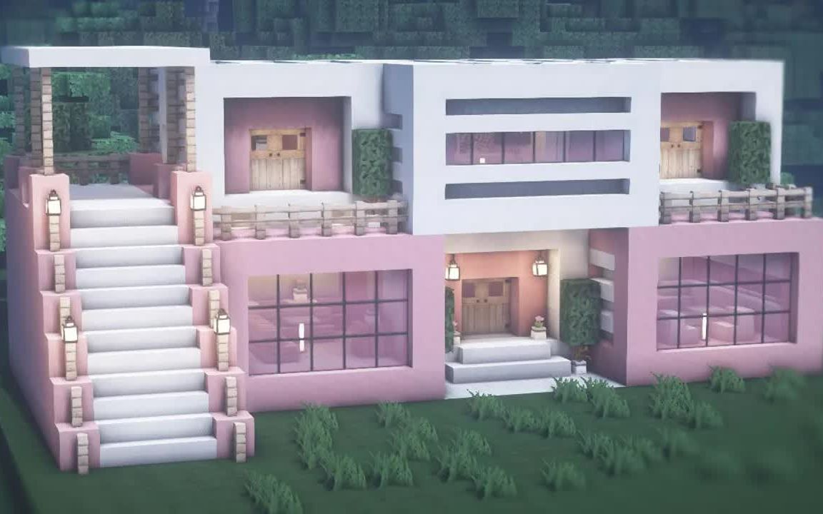 【Minecraft建筑教程】大型粉色现代别墅 By GAMES